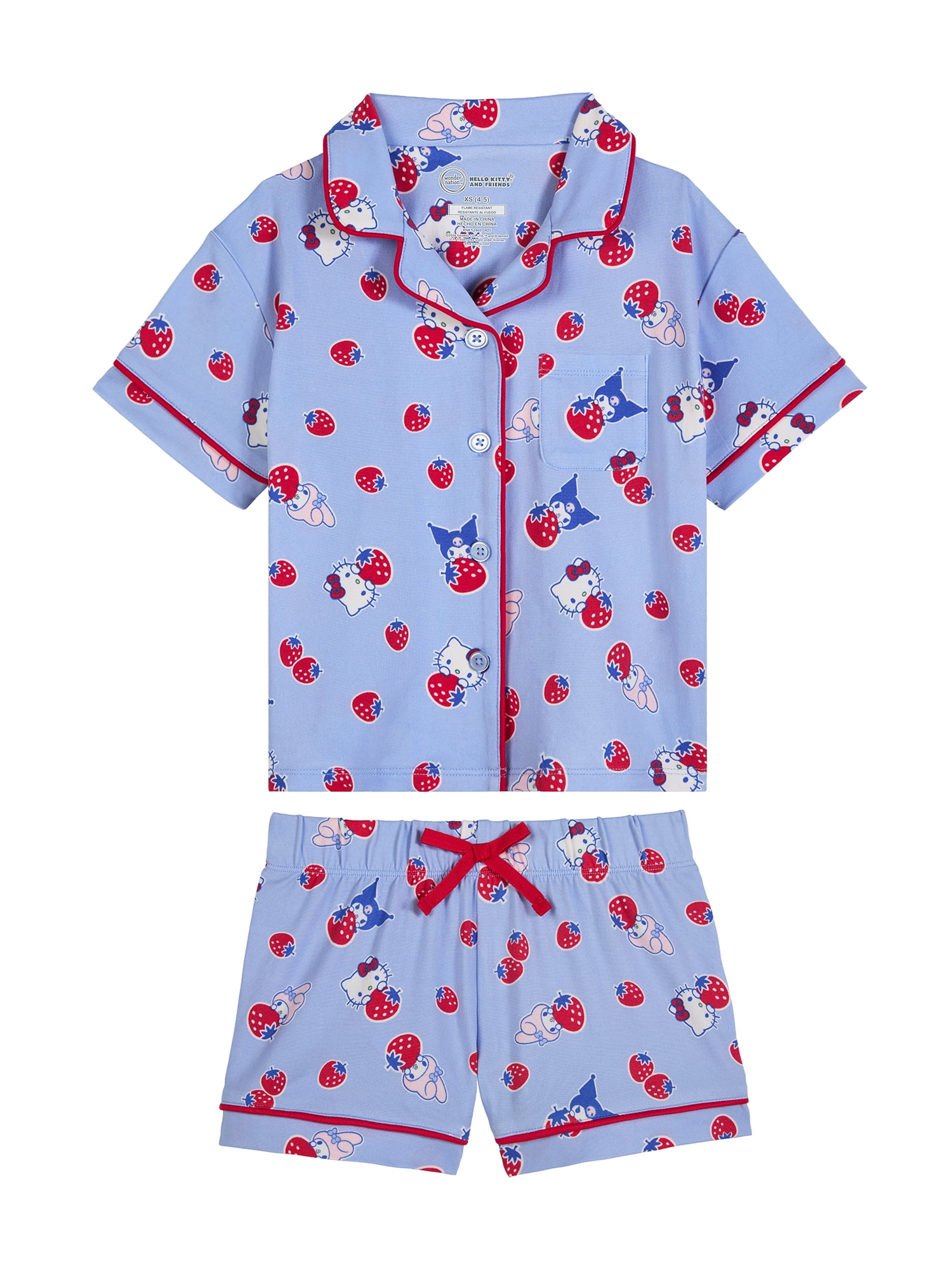 Hello Kitty x Wonder Nation Girls Short Sleeve Notch Collar Top and ...