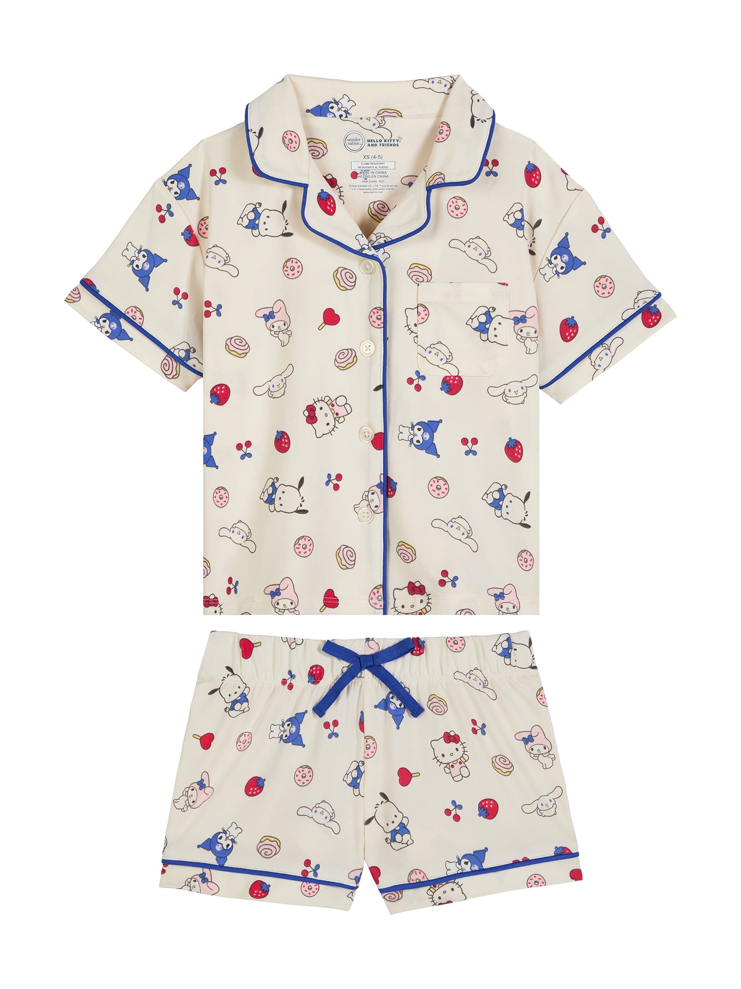 Hello Kitty x Wonder Nation Girls Short Sleeve Notch Collar Top and ...
