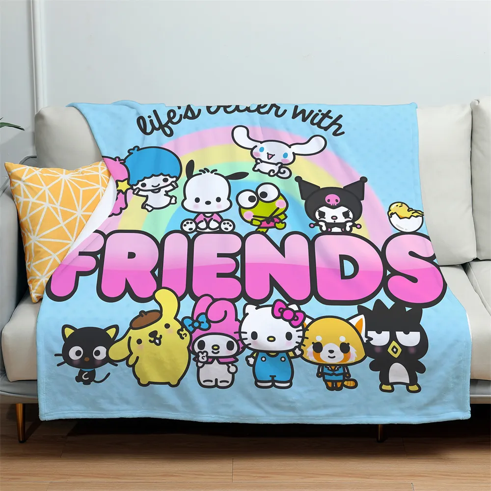 Hello Kittys Cartoon Blanket Kawaii Sanrioed Kuromi Purin Plushie ...