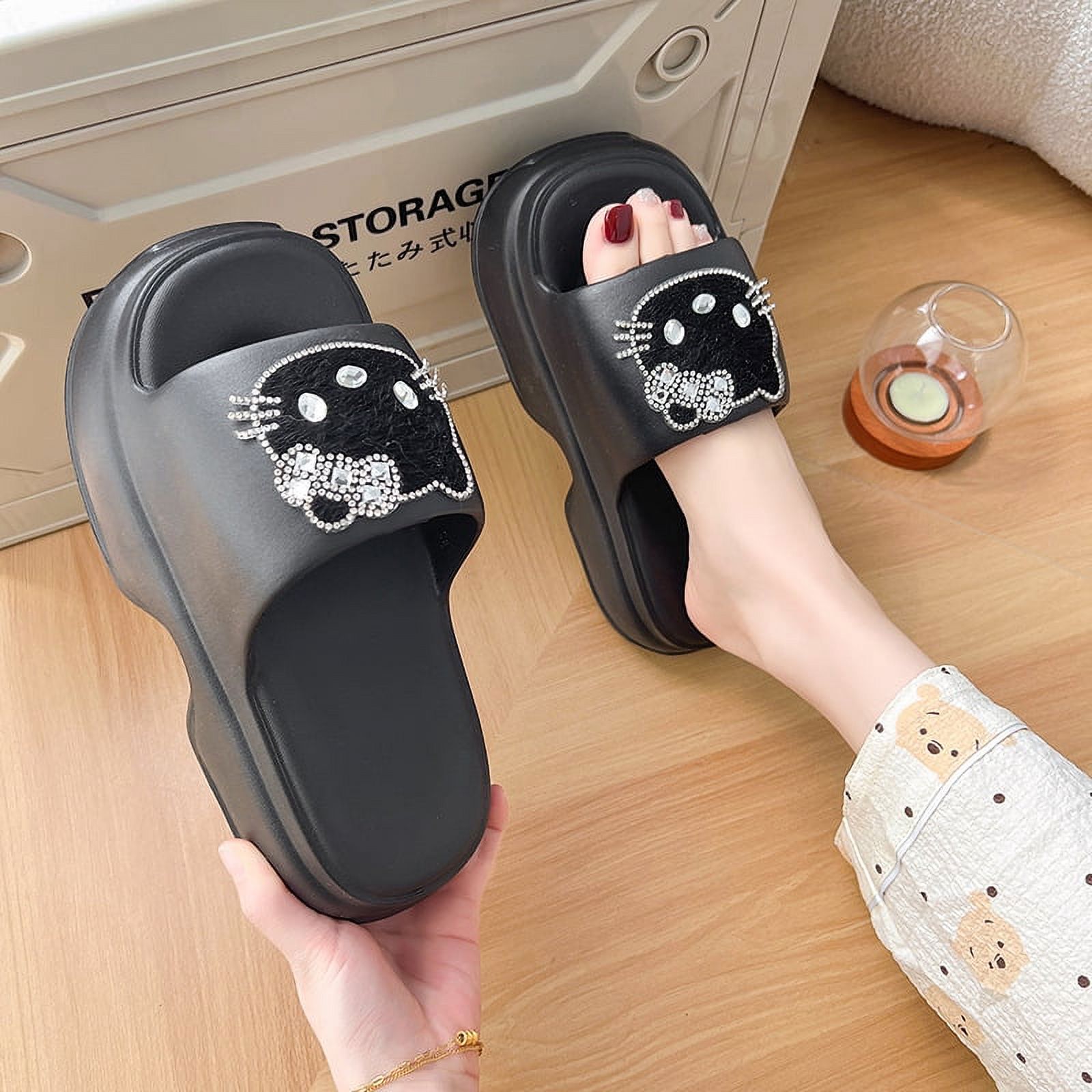 Hello Kittys Slippers Sanrios Anime Figure Kuromi Kawaii Summer Cartoon ...