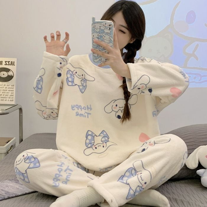 Hello Kittys Winter Flannel Pajamas Women Kuromi Cinnamoroll Thickened ...