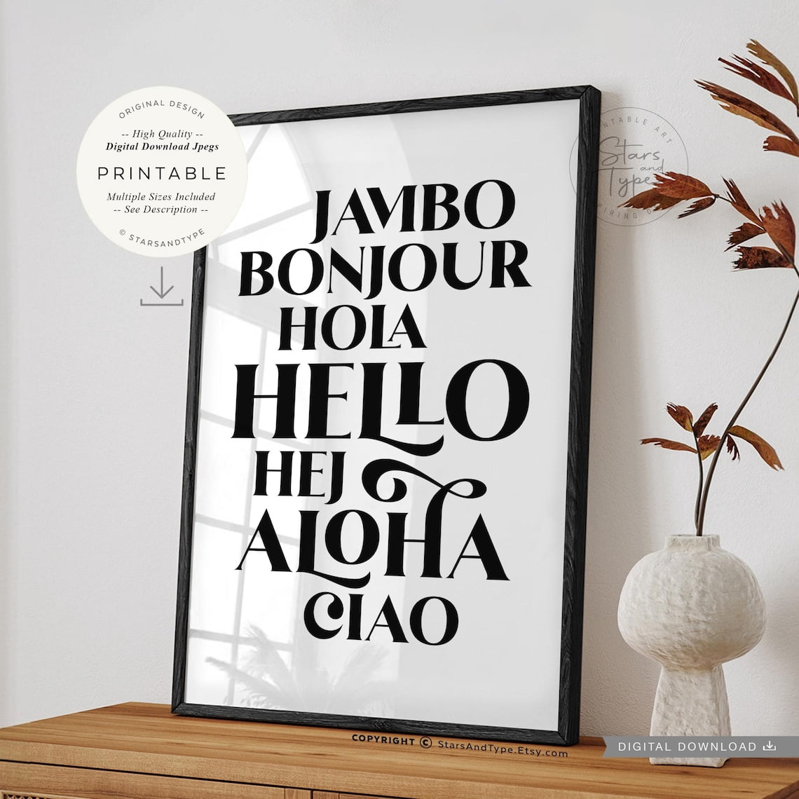 Hello Languages Greeting Typography Poster, Stretched Size 12x18 ...