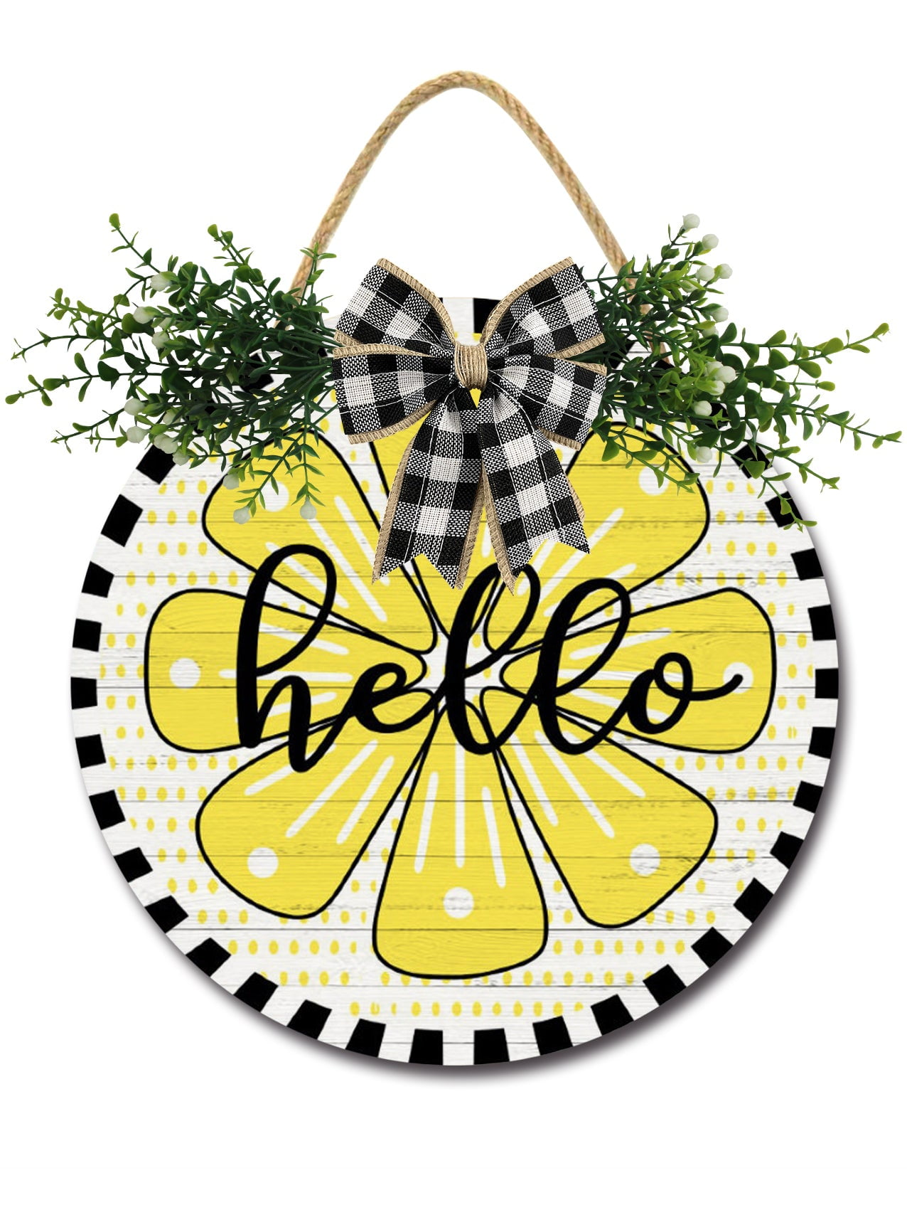 Hello Lemon Door Sign Home Decor Round Wood Wreaths Wall Hanging Sign ...