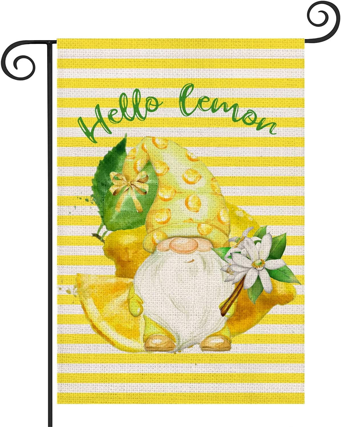 Hello Lemon Stripe Summer Small Garden Flag Vertical Double Sided Gnome ...