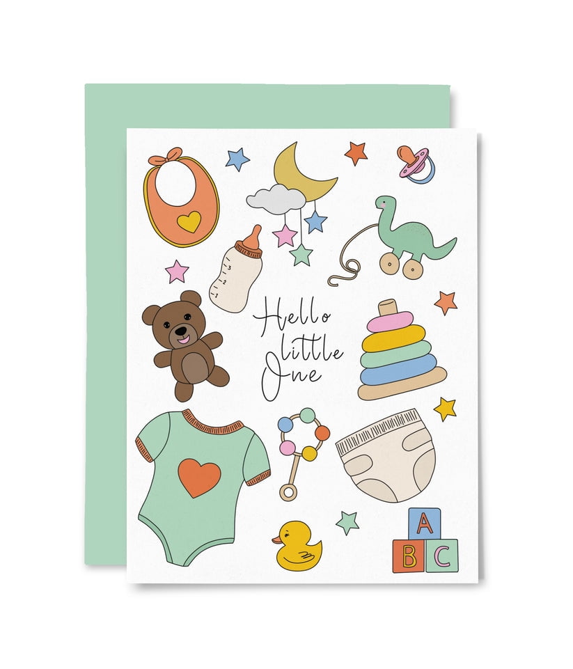 Hello Little One Baby Card – Cute Baby Theme Greeting Card with Teddy ...