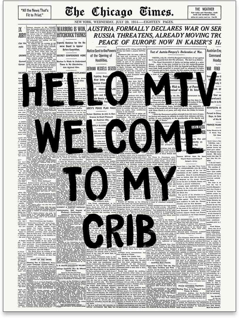 Hello MTV, Welcome to My Crib Wall Art 70s Black and White Newspaper ...