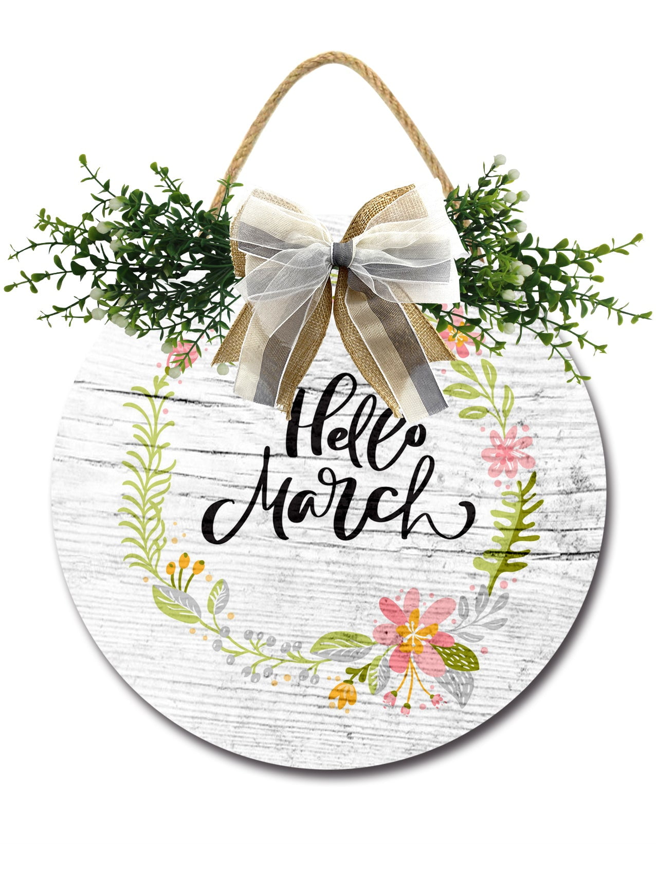Hello March Front Door Sign Funny Wreaths Hanging Wooden Plaque ...