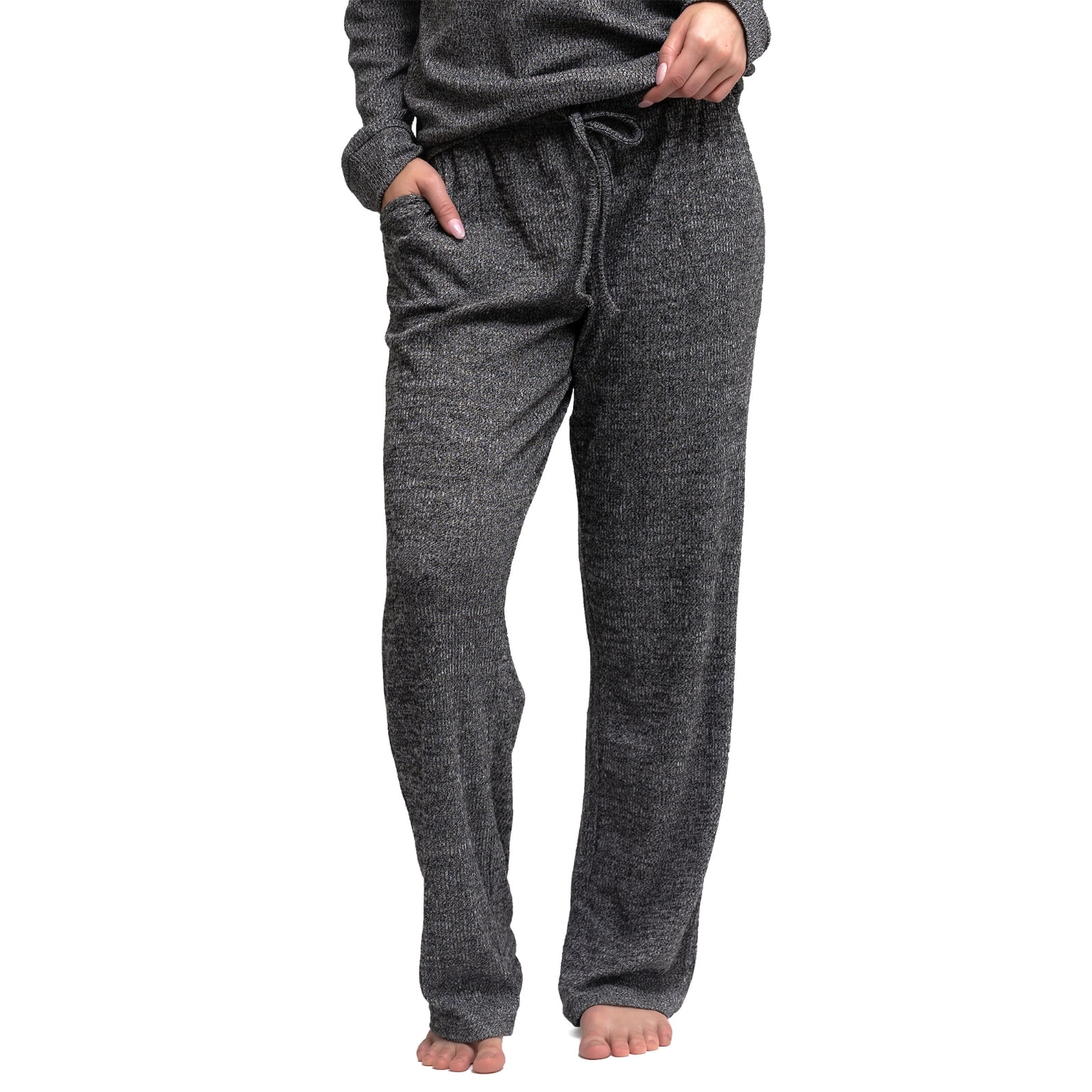 Hello Mello CuddleBlend Lounge Pants Relaxed Wide Leg Bottoms with Pockets, Black X-Large (Women ...