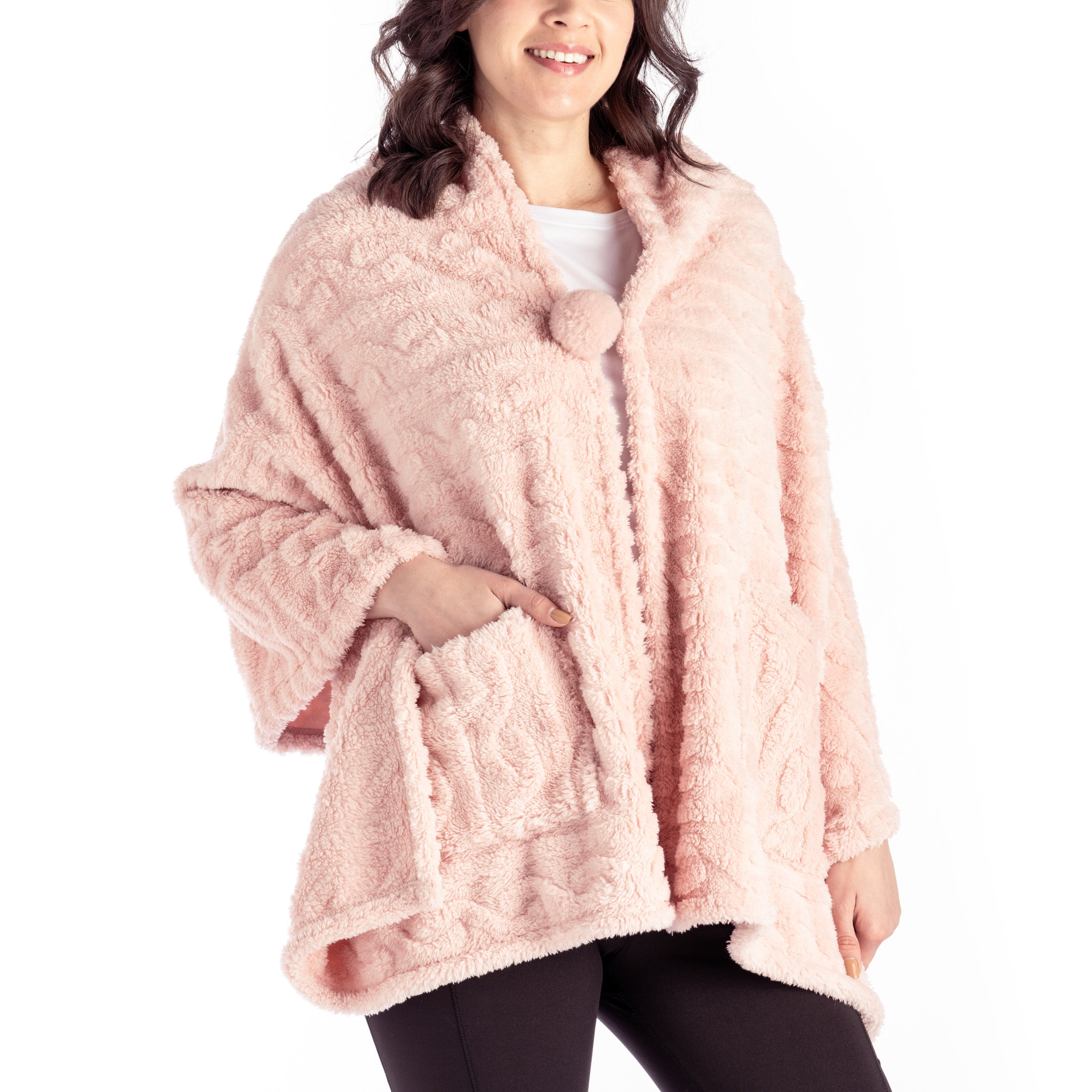 Hello Mello The Coziest Blanket Wrap Plush Poncho Soft Sweater, Pink ...