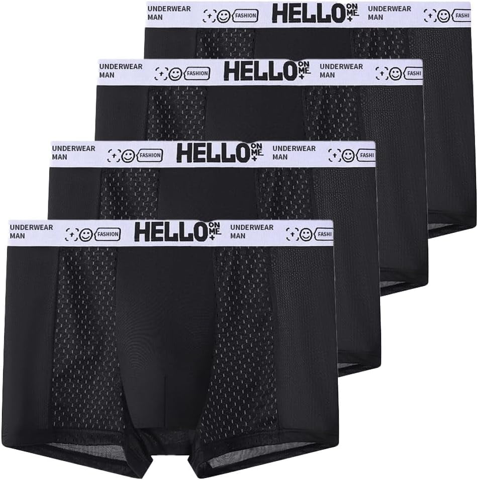 Hello Mesh Mens Underwear, Low Rise Boxer Briefs for Men, Mens Breathable Trunks, Multipack(4pcs ...