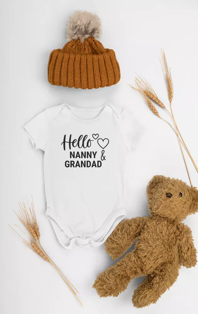 Hello Nanny & Grandad Baby Grow , Pregnancy Announcement Baby Vest ...
