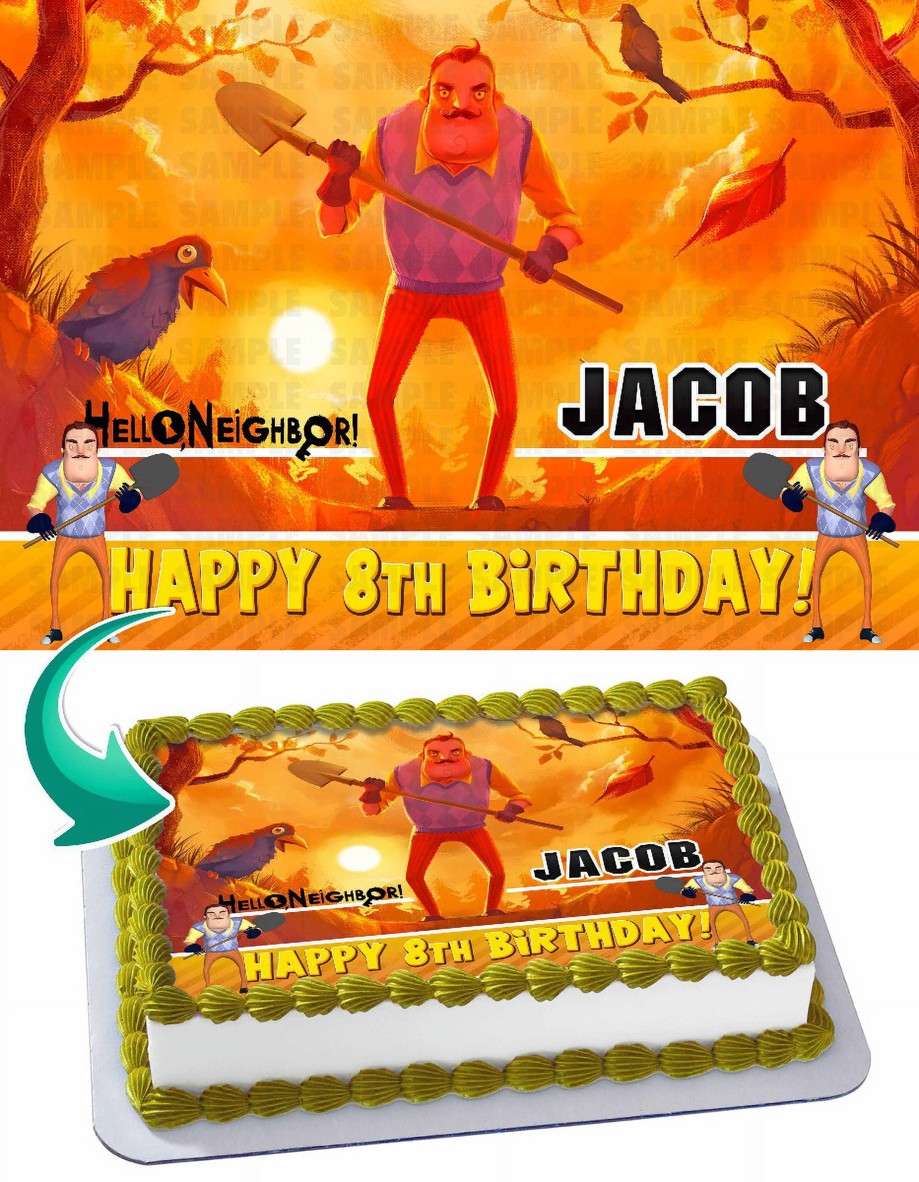 Hello Neighbor Edible Cake Image Topper Personalized Birthday Party 1/4 ...