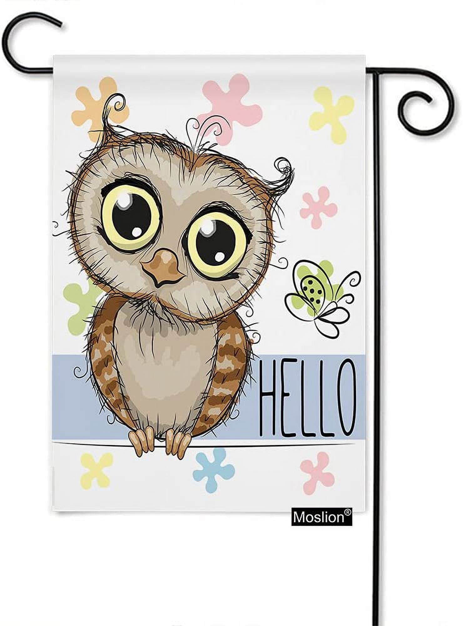Hello Owl Garden Flag Vertical Double Sided Cartoon Animal Owl ...
