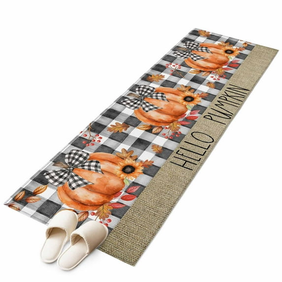 Hello Pumpkin 2'x6' Runner Rug, Orange Thanksgiving Black Plaid ...