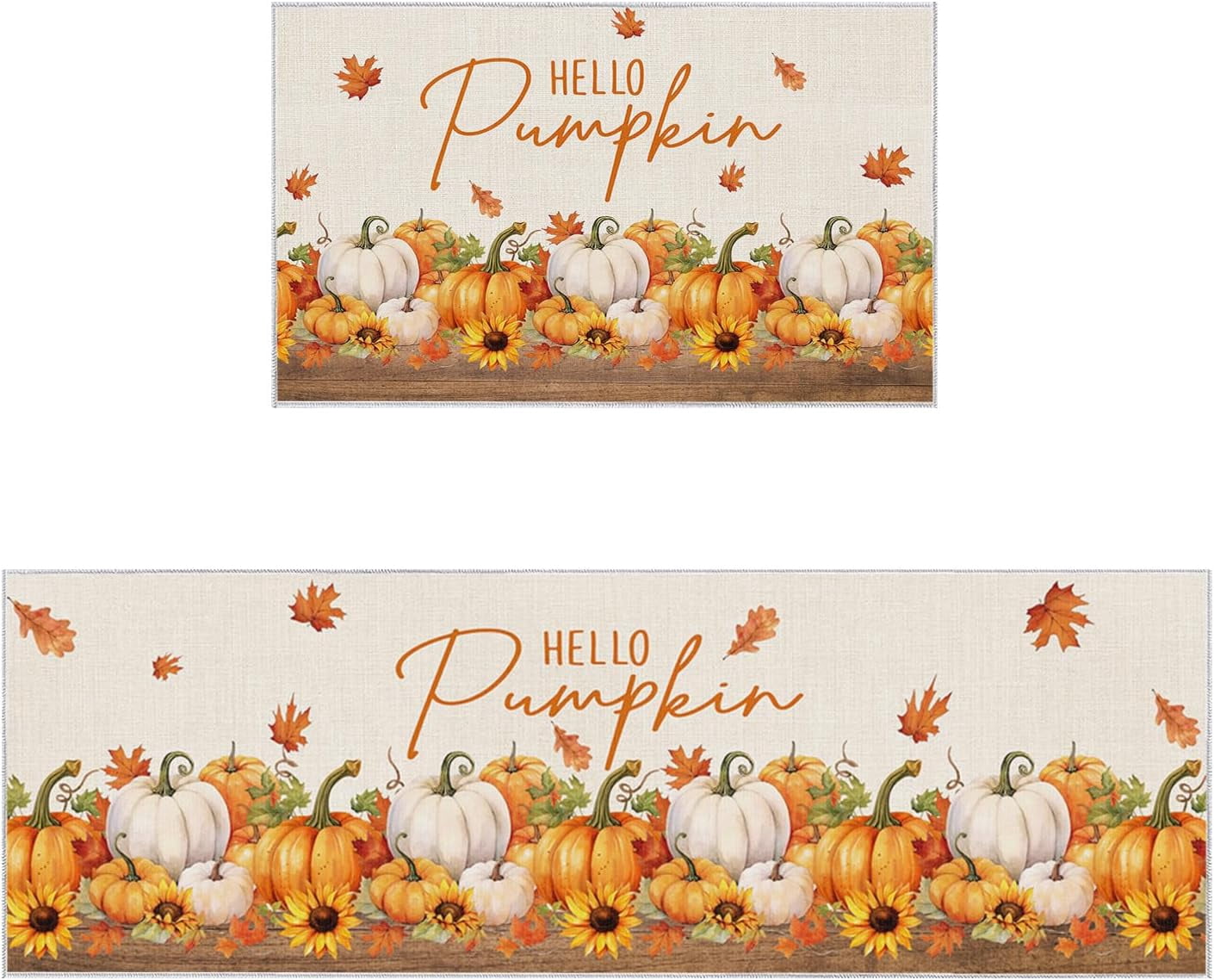 Hello Pumpkin Anti Fatigue Kitchen Mat Set of 2 Cushioned Kitchen Floor ...