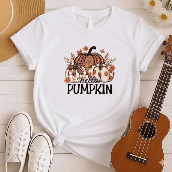Hello Pumpkin Boho Floral Fall Leopard Cute Unisex T-Shirt Design, up ...