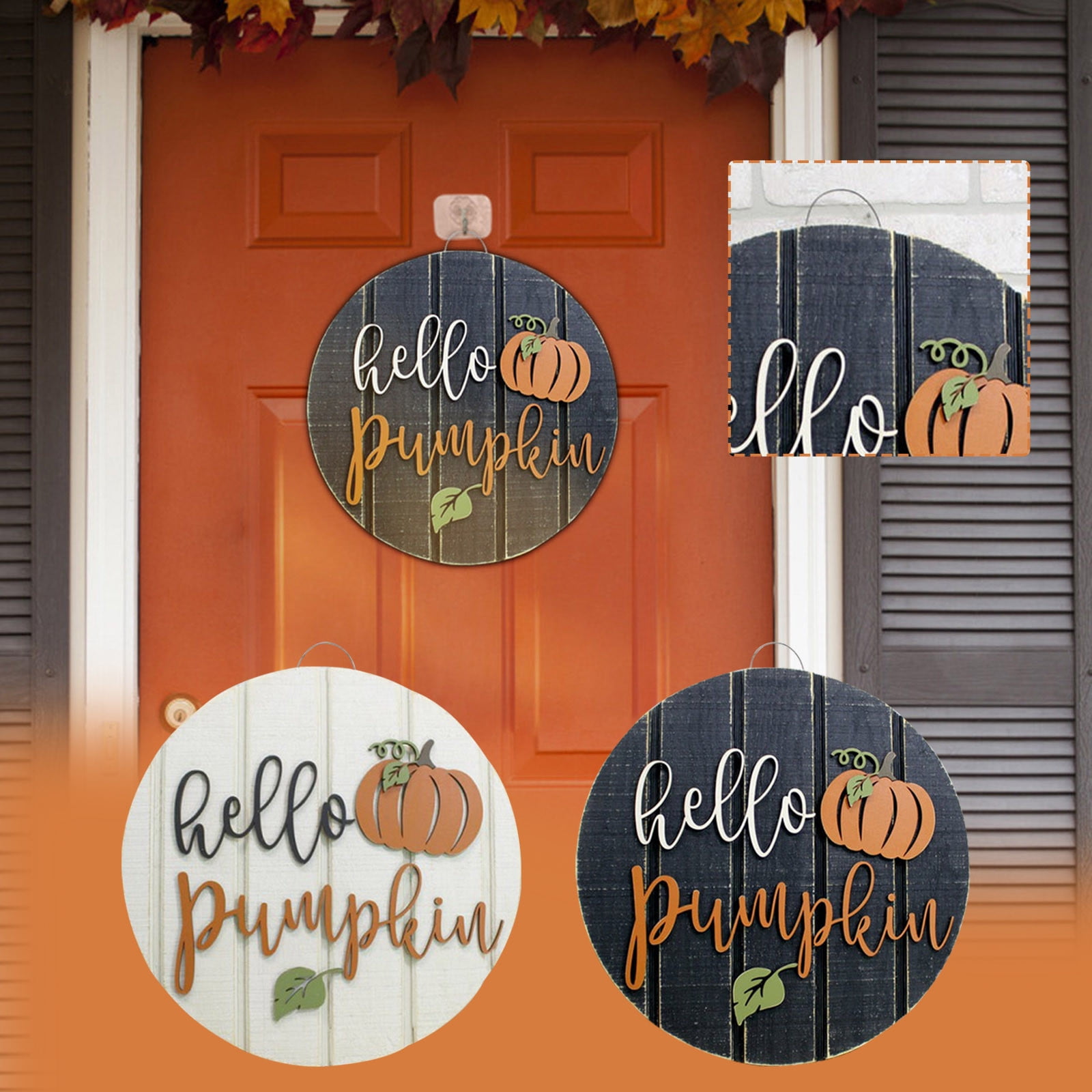 Hello Pumpkin Door Hanger Fall Welcome Sign, Rustic Pumpkins ...