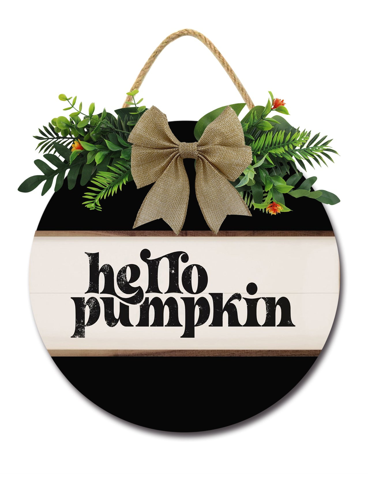Hello Pumpkin Door Sign Home Decor Round Wood Wreaths Wall Hanging Sign ...