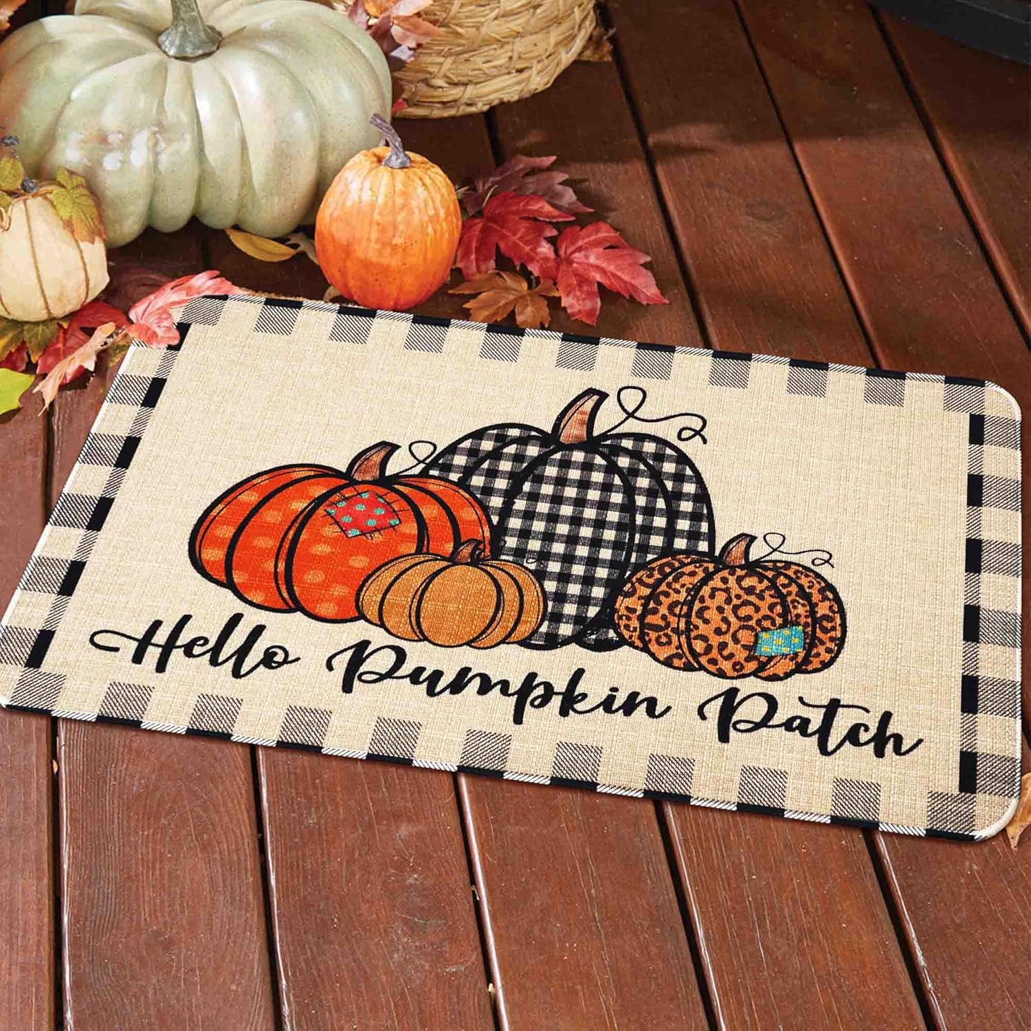 Hello Pumpkin Fall Decorative Doormat 17x30 Inch,Buffalo Check Plaid ...