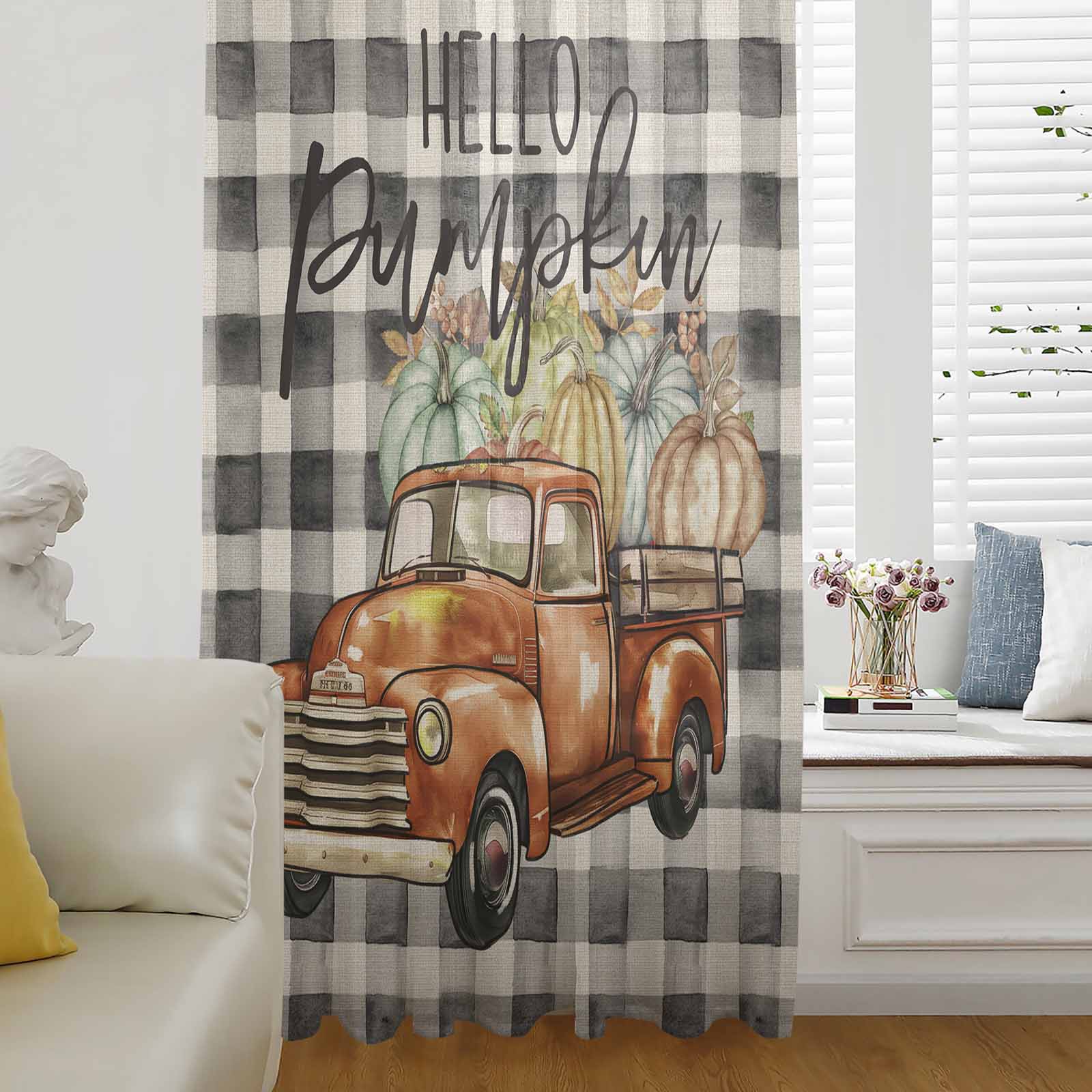 Hello Pumpkins Semi Sheer Curtains Drapes for Living Room, Bedroom ...