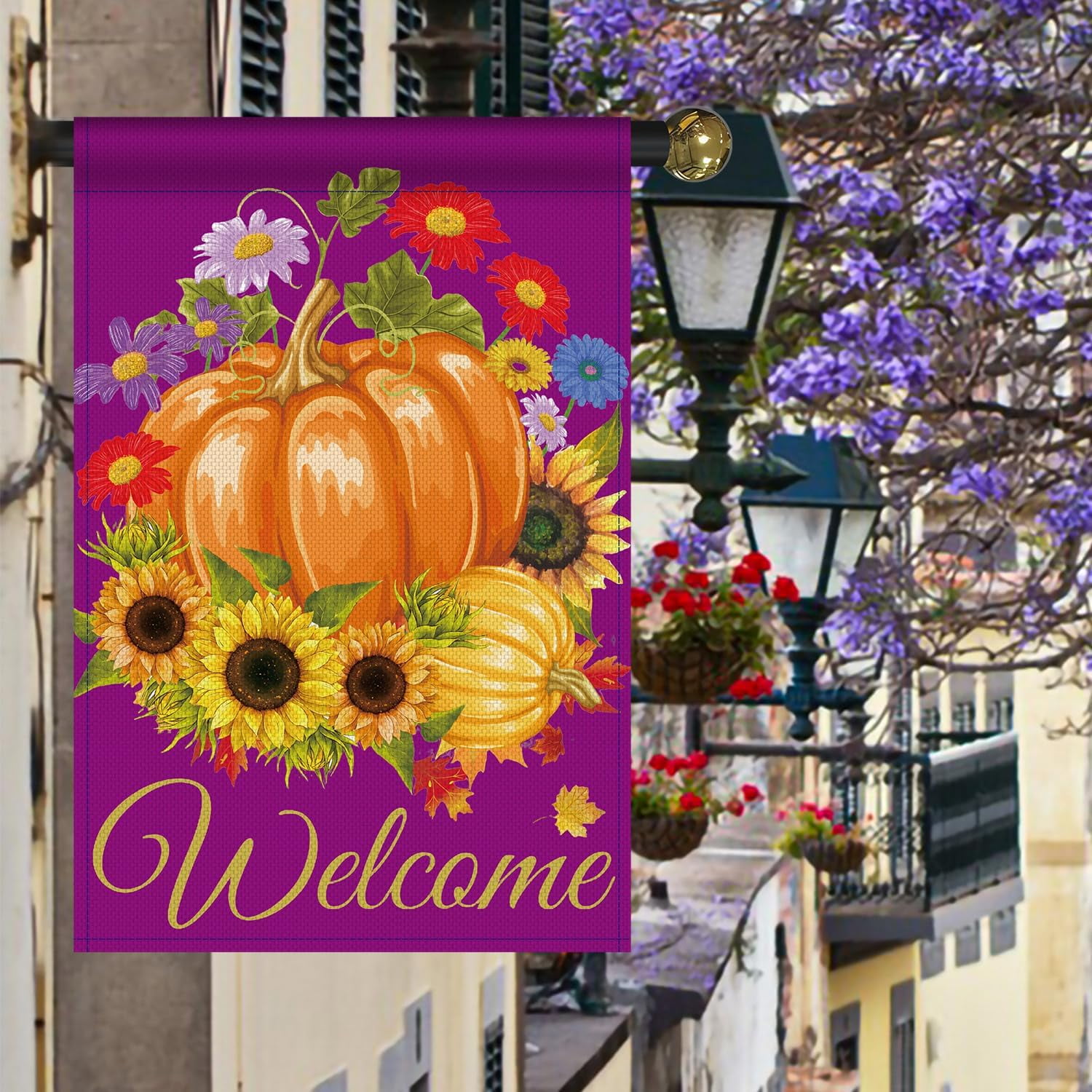 Hello Purple Fall Garden Flags Outside Decor, Pumpkin Welcome Fall ...