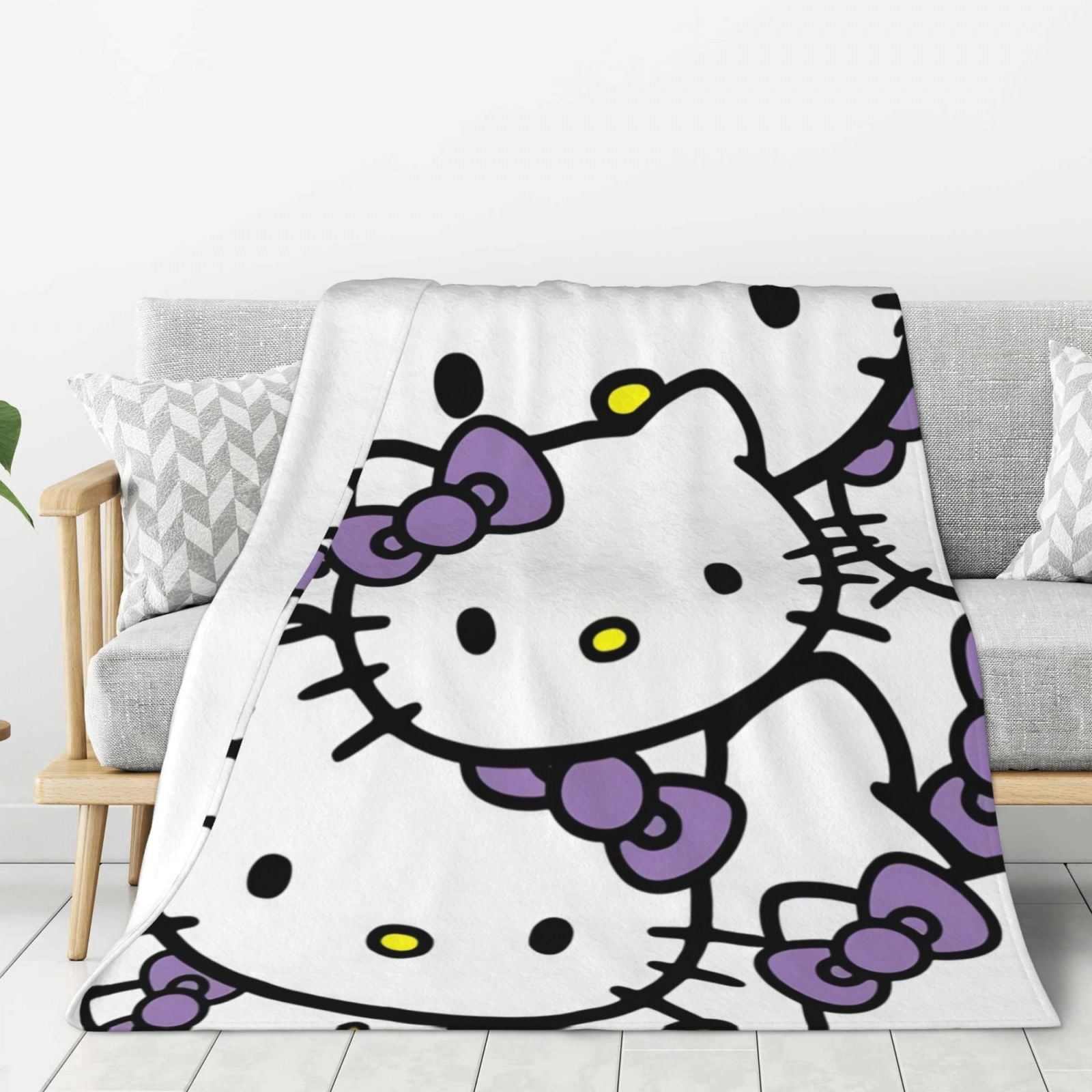 Hello Purple Kitty Throw Blanket for Couch,Super Soft Cozy Blankets for Adults,Cute Small Fleece ...
