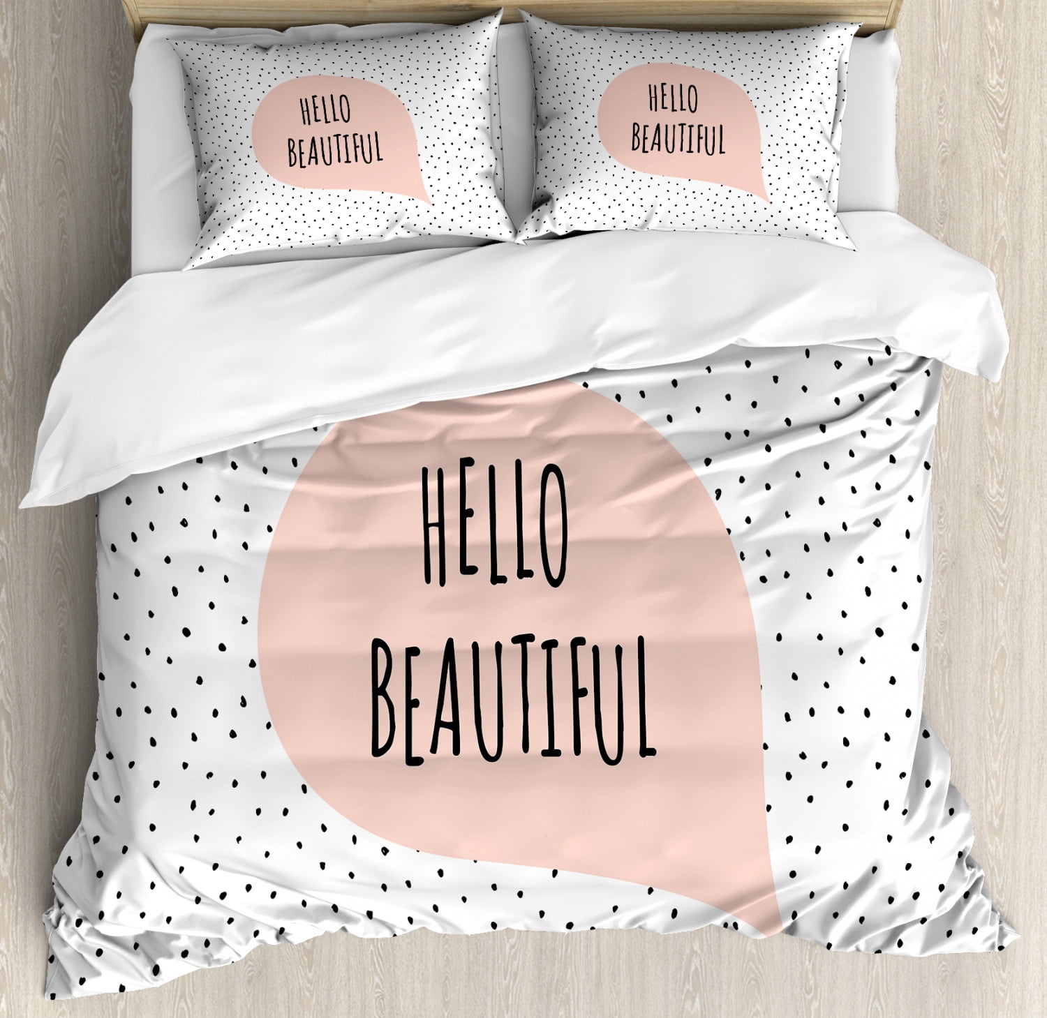 Hello Queen Size Duvet Cover Set, Romantic and Motivational Message in ...