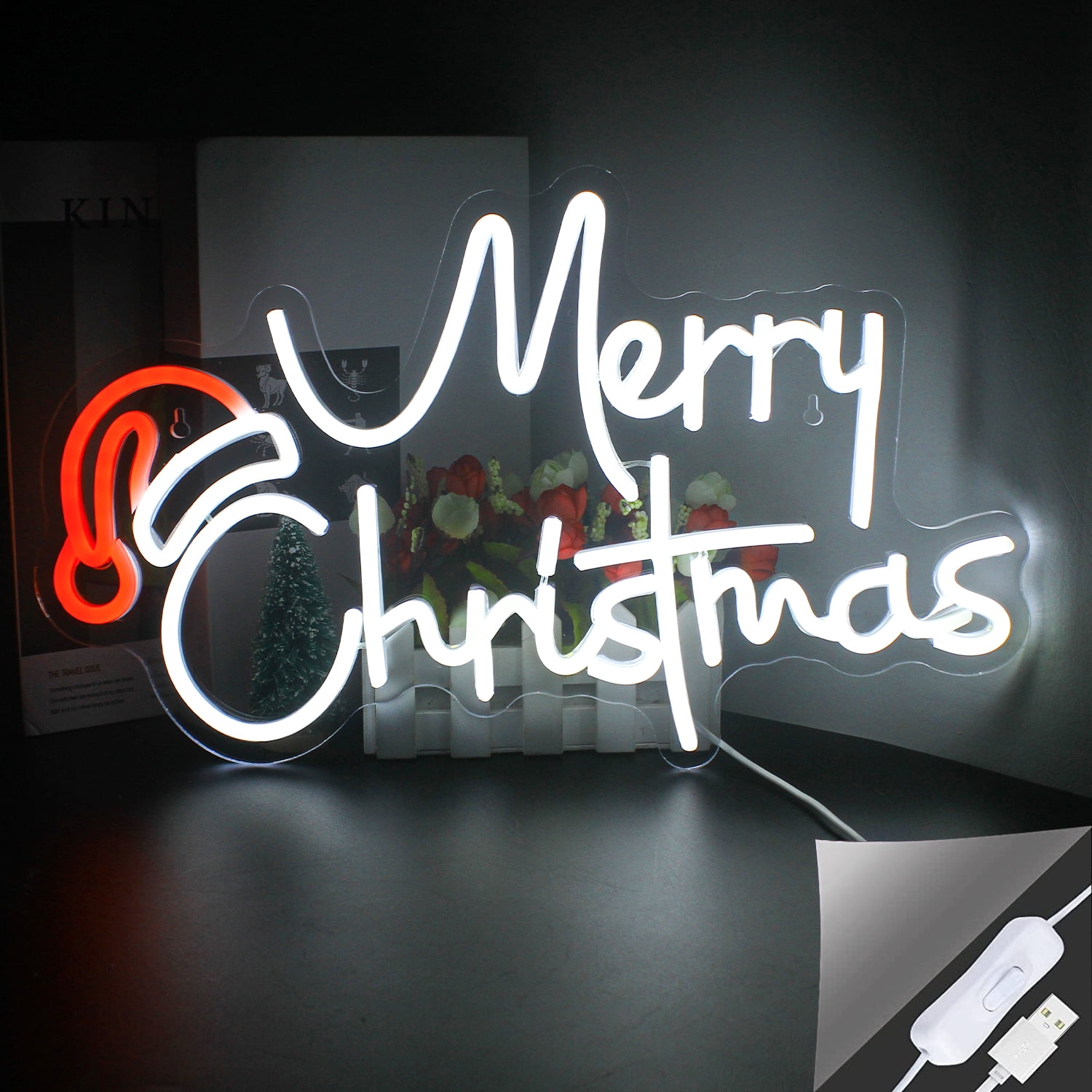 Hello Rosa Merry Christmas Hat LED Neon Light Signs USB Power for Party Bedroom Wedding Bar Pub ...