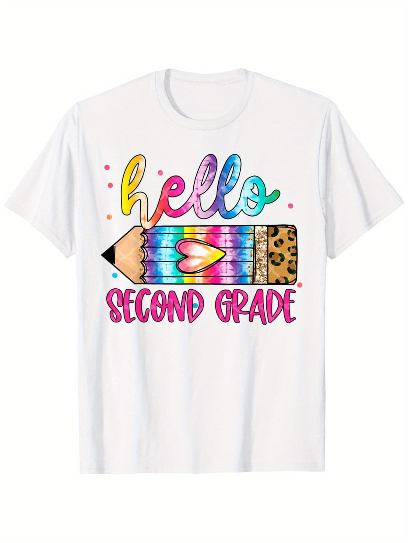 Hello Second Grade Leopard Tie-Dye Pencil Graphic Teacher T-Shirt ...