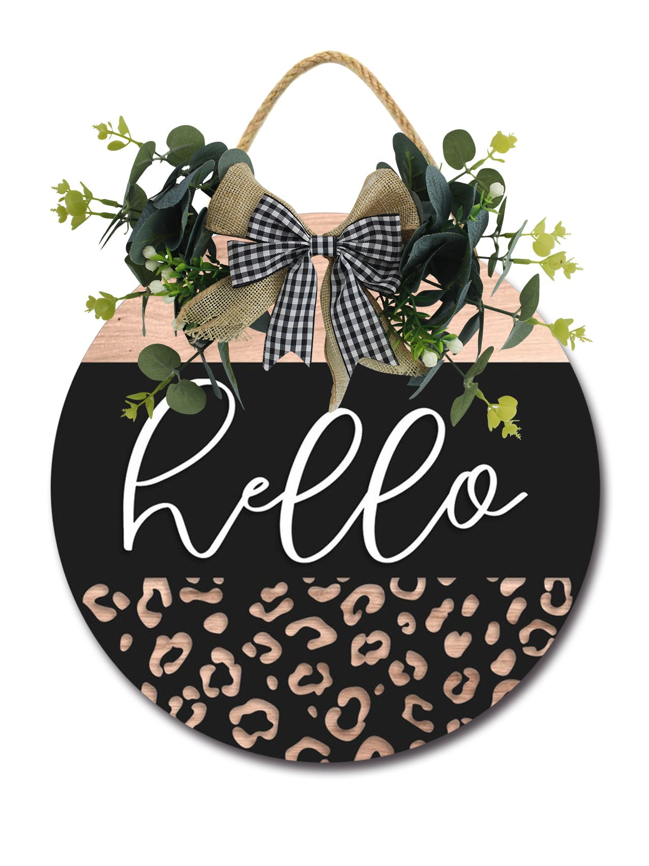 Hello Sign for Front Door Decorations, Rustic Round Wood Holiday Sign ...