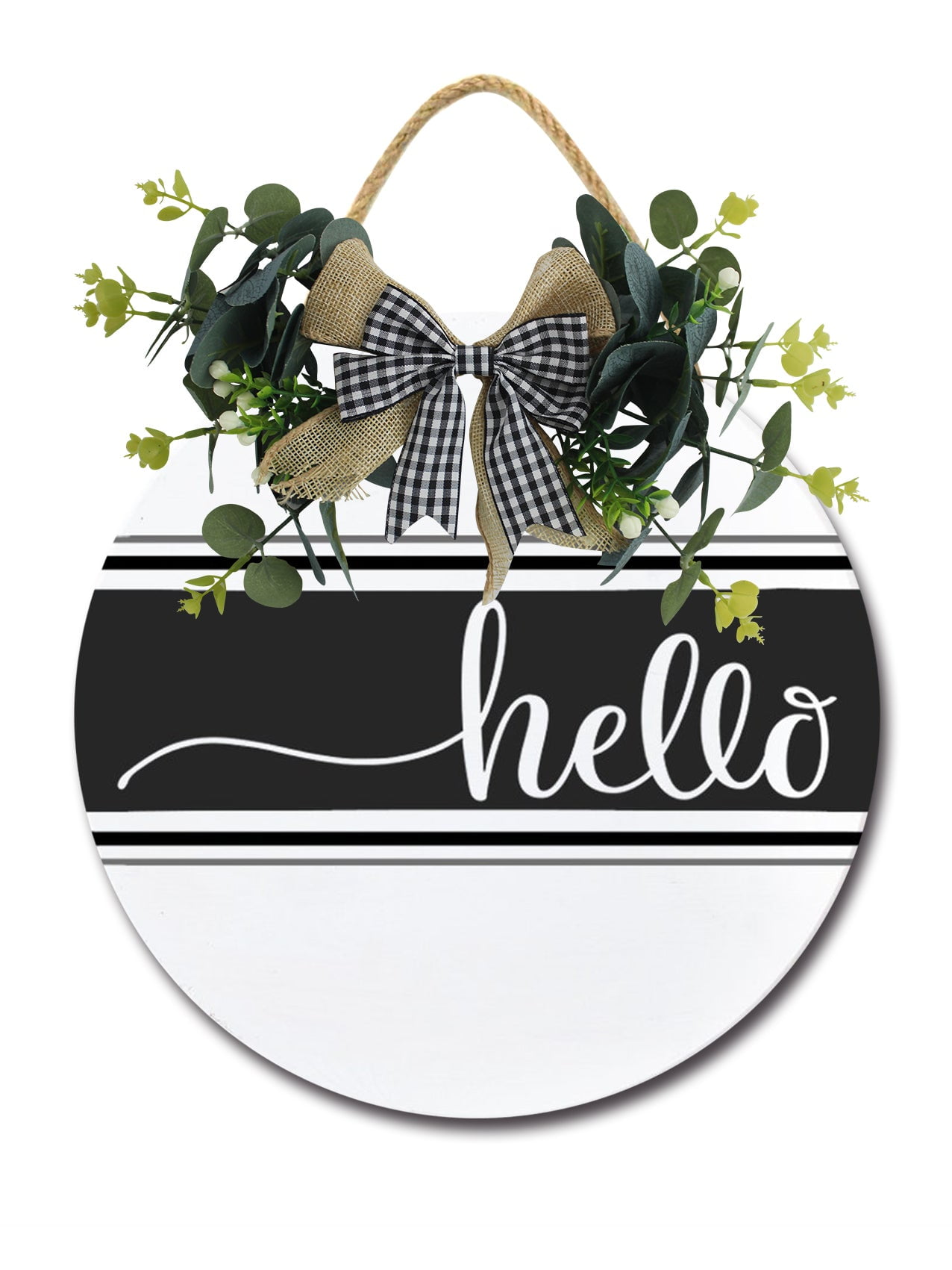 Hello Sign Front Door Porch Decorations, Round Rustic Wood Hanging Sign ...
