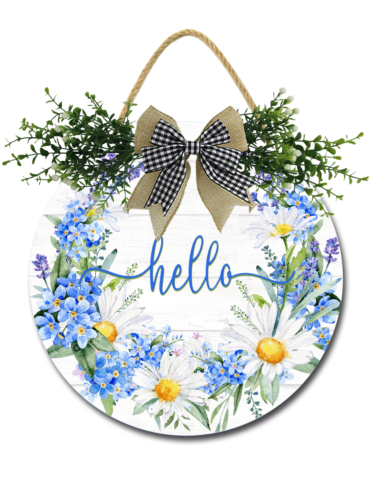 Hello Sign Front Door Porch Decorations, Round Rustic Wood Hanging Sign ...