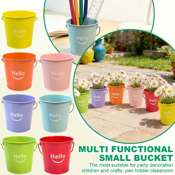 Hello Smile Small Metal Buckets with Handles, Multi-Purpose for Pen ...