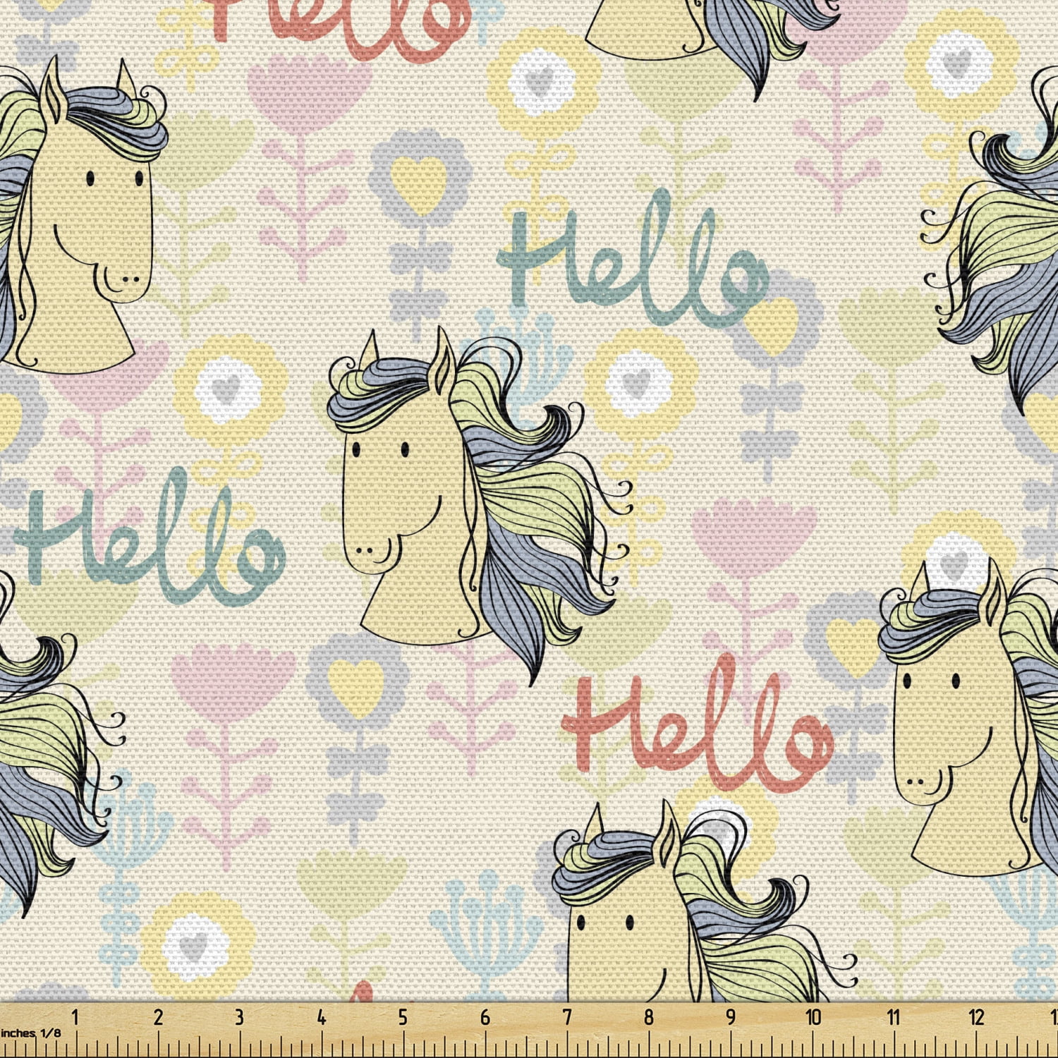 Ambesonne Hello Fabric by the Yard Upholstery, Calligraphy Horses ...
