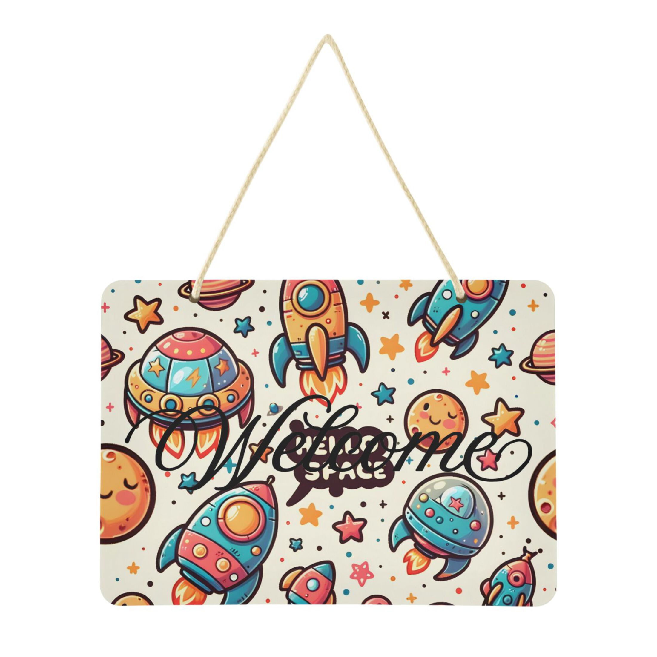 Hello Space Spaceship Star Welcome Sign Front Door PVC 14x10 inch ...