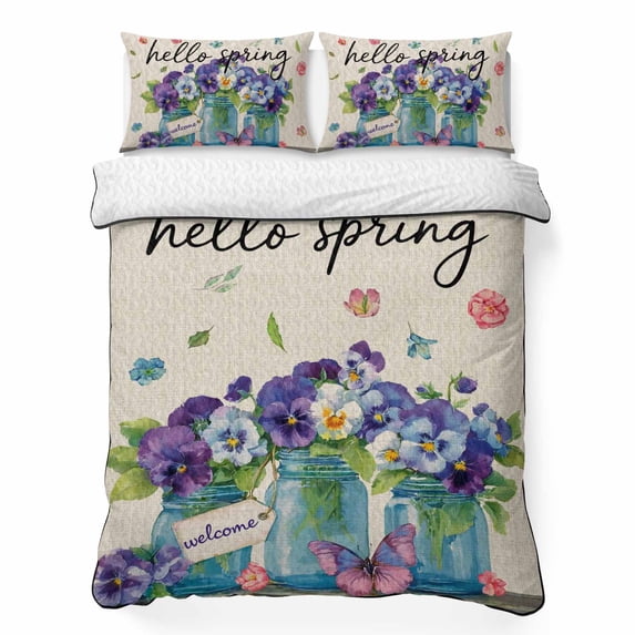 Hello Spring 3 Piece Quilt Bedding Set with 2 Pillow Shams, Country ...
