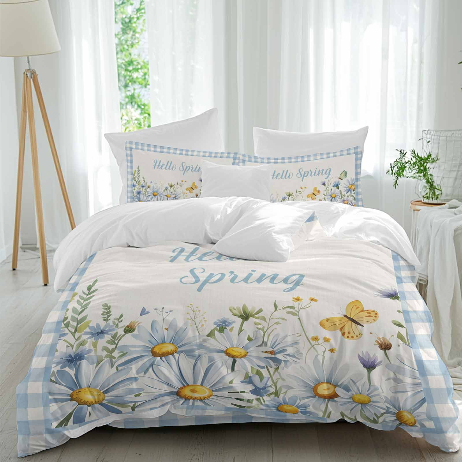 Hello Spring 4 Piece Duvet Cover Set Full Size Spring Floral Watercolor ...
