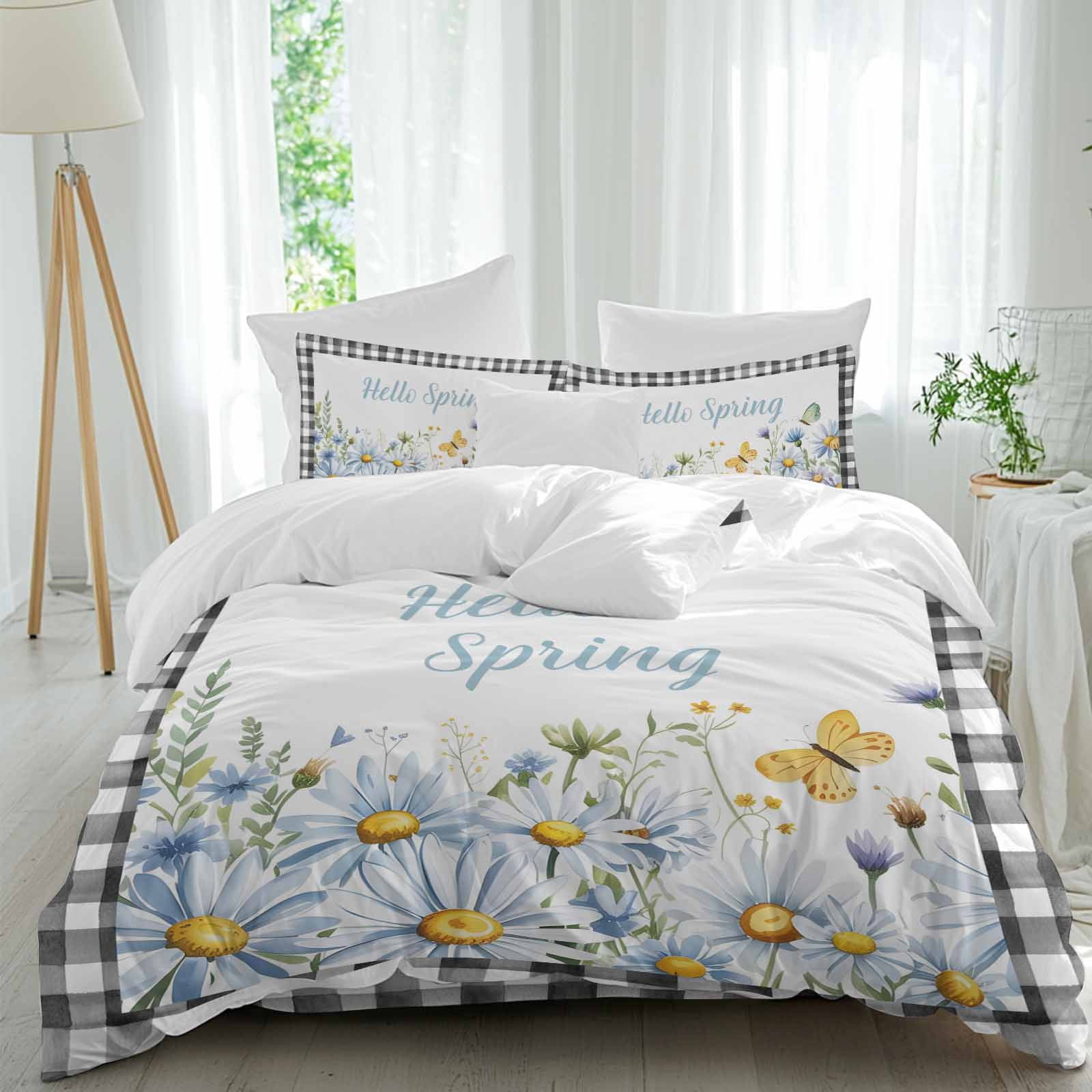 Hello Spring 4 Piece Duvet Cover Set Twin Size Spring Floral Watercolor ...