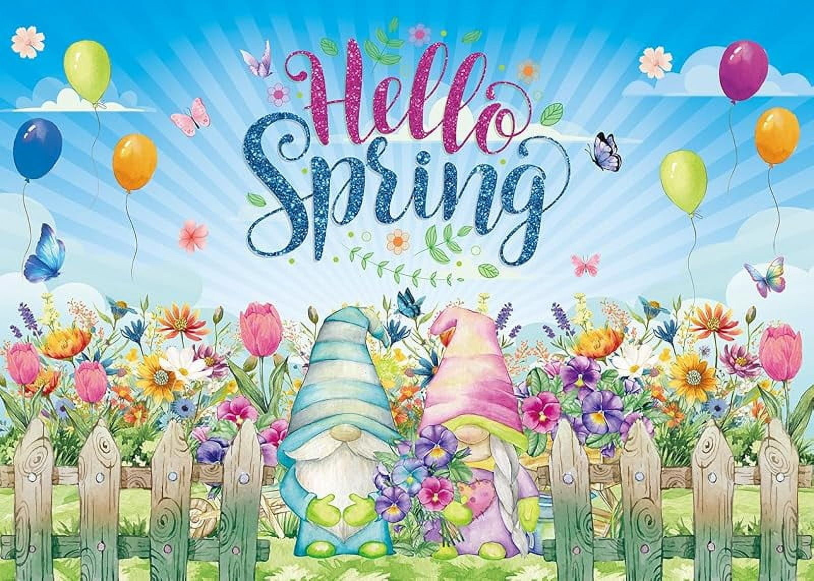 Hello Spring Backdrop Spring Gnome Tulips Daisy Flowers Photography ...
