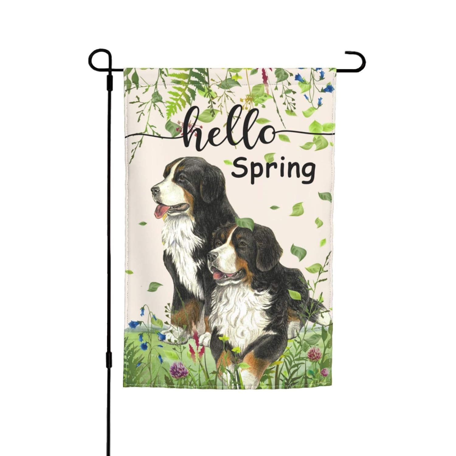 Hello Spring Bernese Mountain Dog Leaf Garden Flag Double Sided Vertical Decoration Yard Small ...