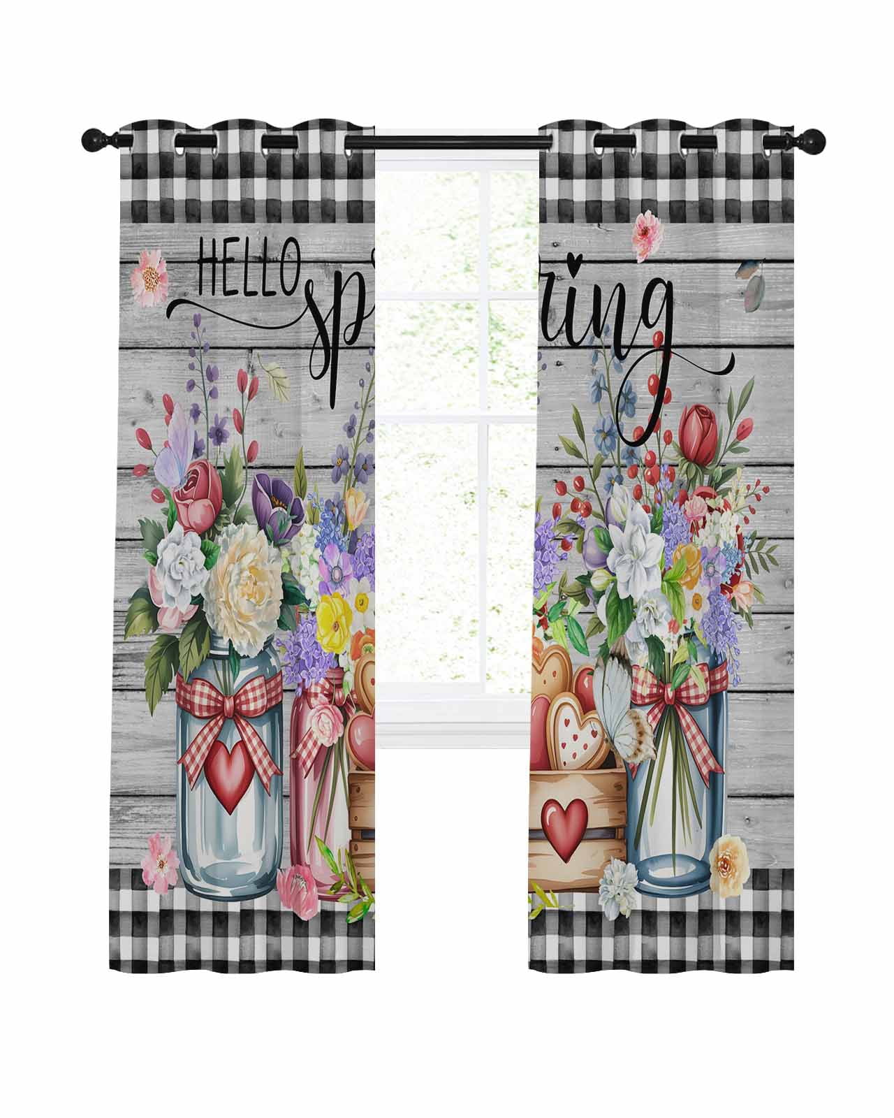 Hello Spring Blackout Curtains 63 Inch Length Rose Purple Pink Flower ...