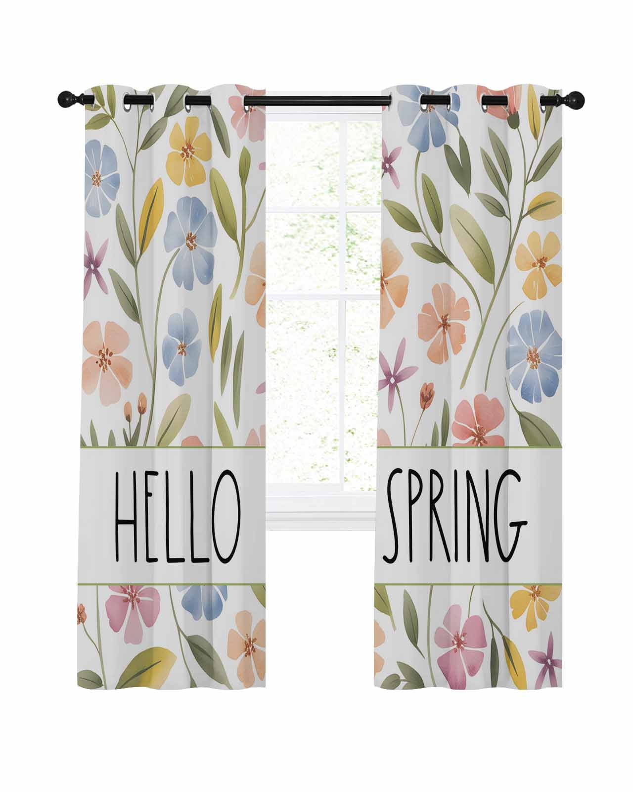 Hello Spring Blackout Curtains for Bedroom Living Room, Spring Blue ...