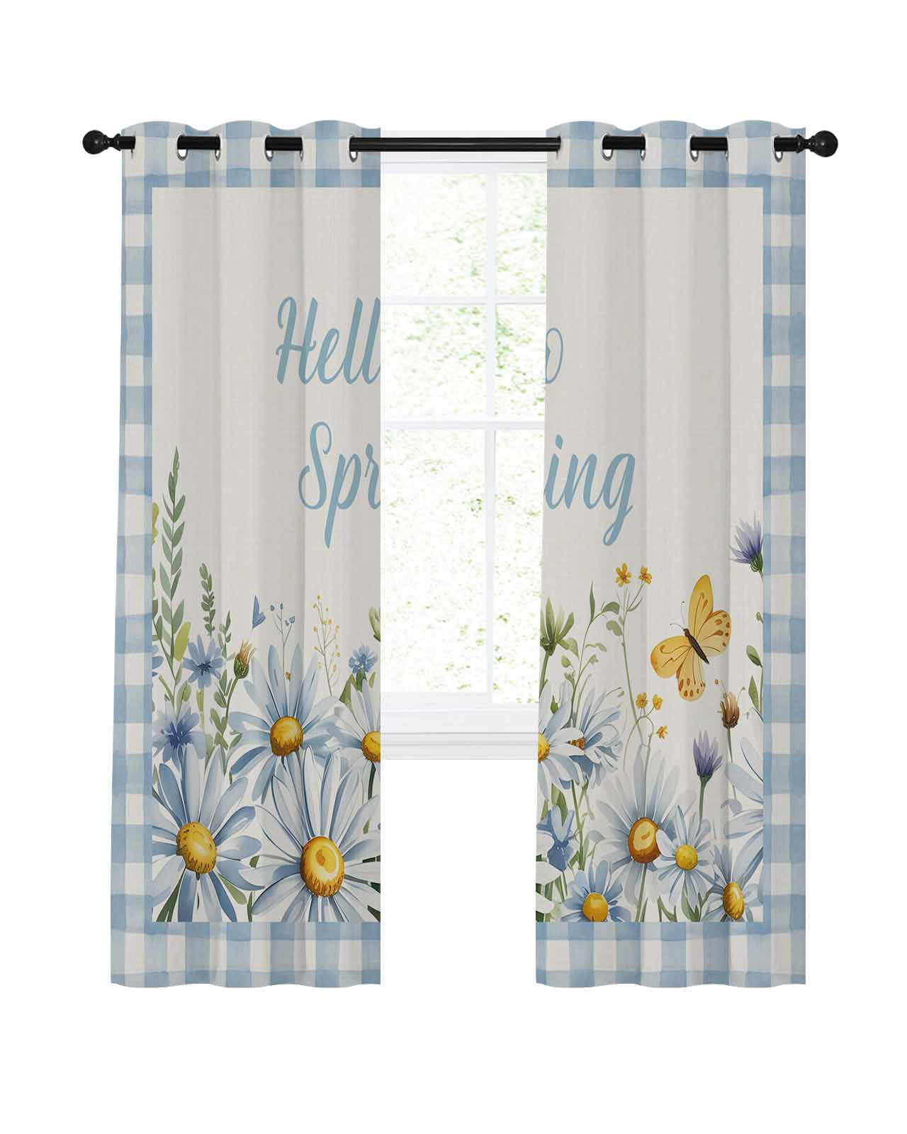 Hello Spring Blackout Curtains for Living Bedroom, Spring Floral ...