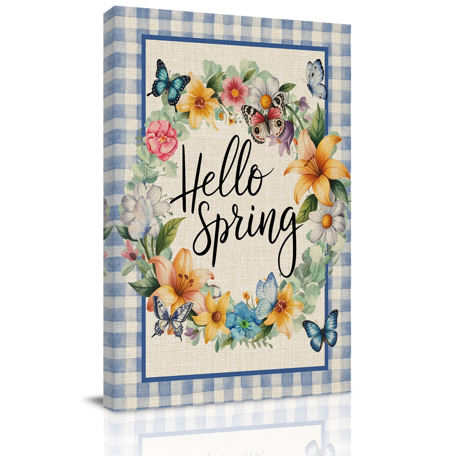 Hello Spring Canvas Wall Art for Living Room, Tulips Flowers Wreath ...
