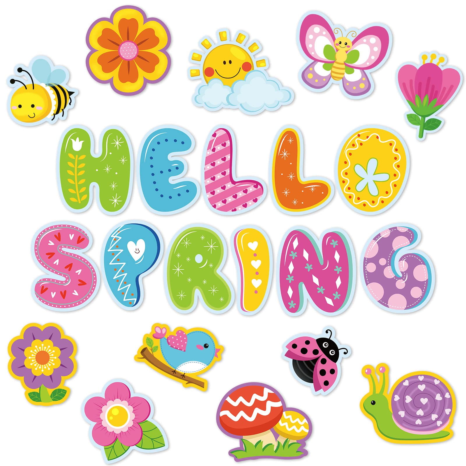 Hello Spring Cut-Outs Spring Flower Cut Outs Bulletin Board Decoration ...