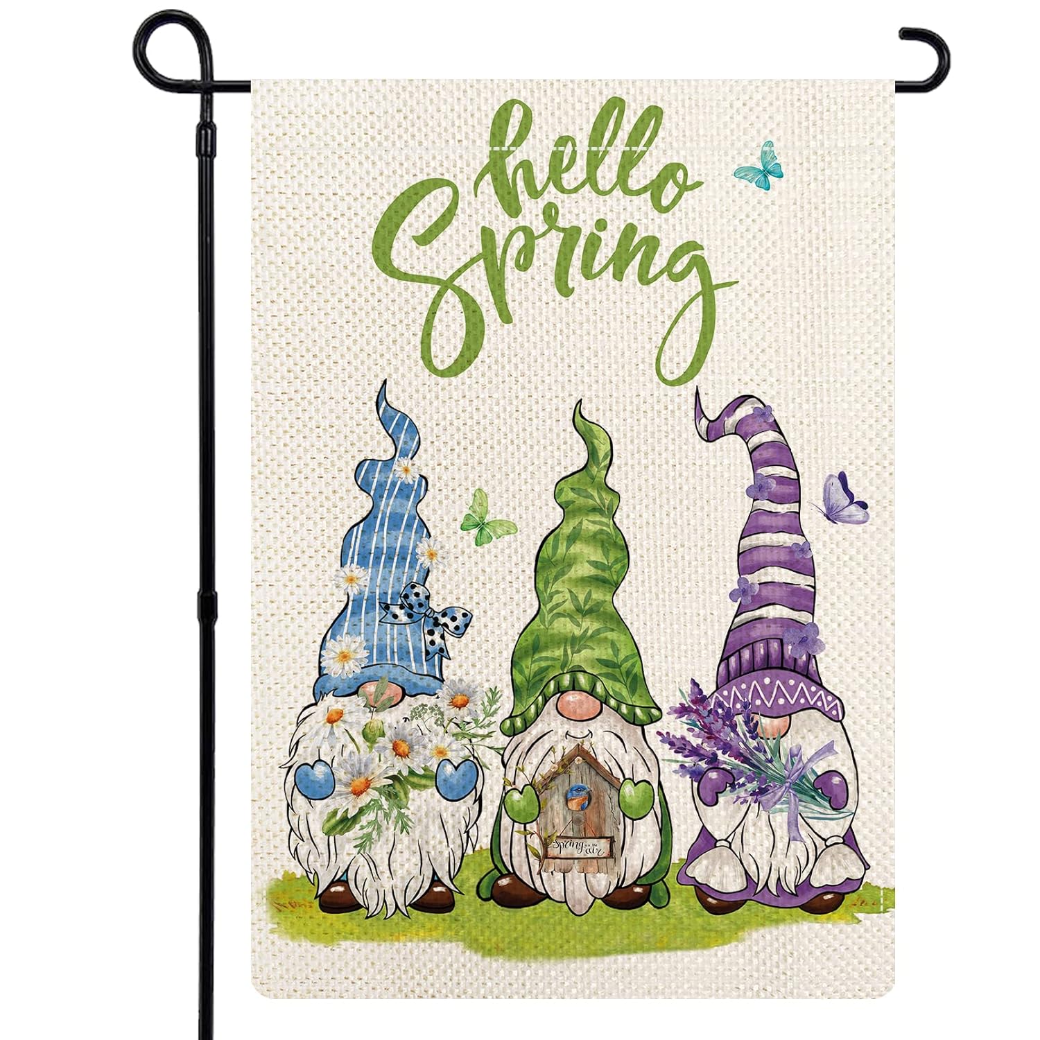 Hello Spring Cute Gnome Floral Garden Flags for Outside, Butterfly ...