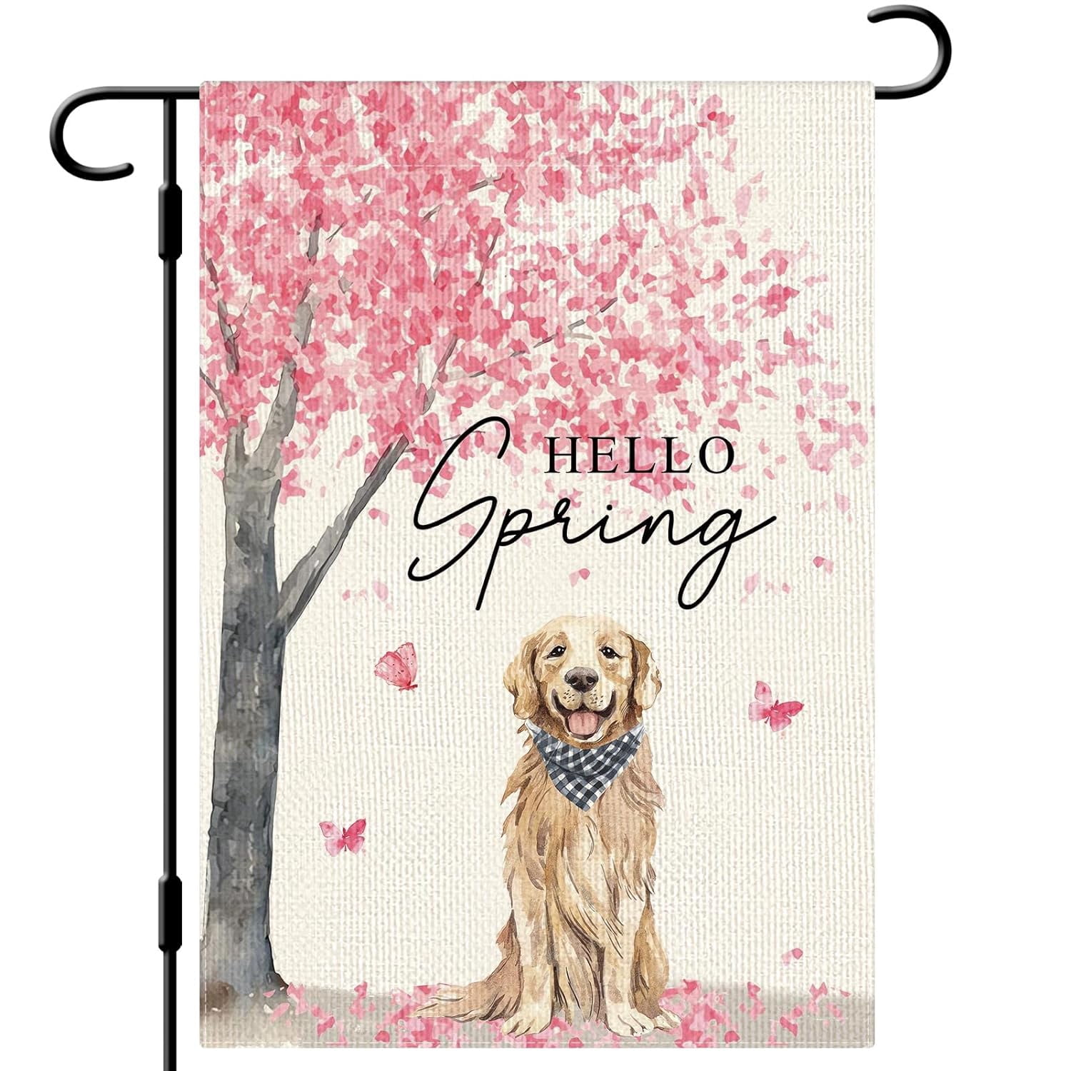 Hello Spring Dog Garden Flag Golden Retriever Cherry Blossom Floral ...