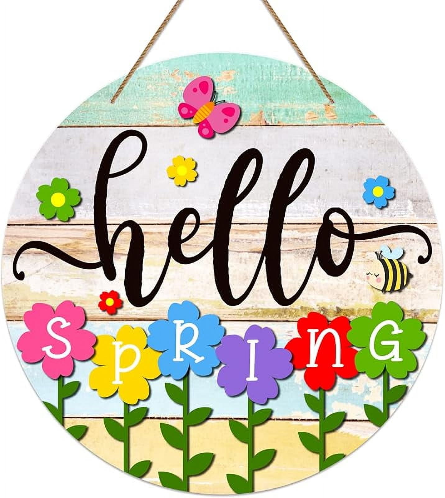 Hello Spring Door Sign - 12" Colorful Flowers Spring Sign for Front ...
