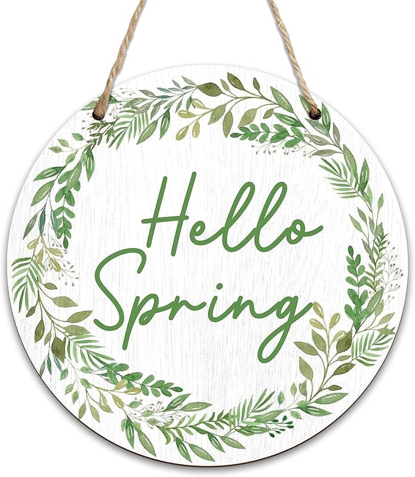 Hello Spring Door Sign Decorations, Greenery Hanging Sign For Home ...