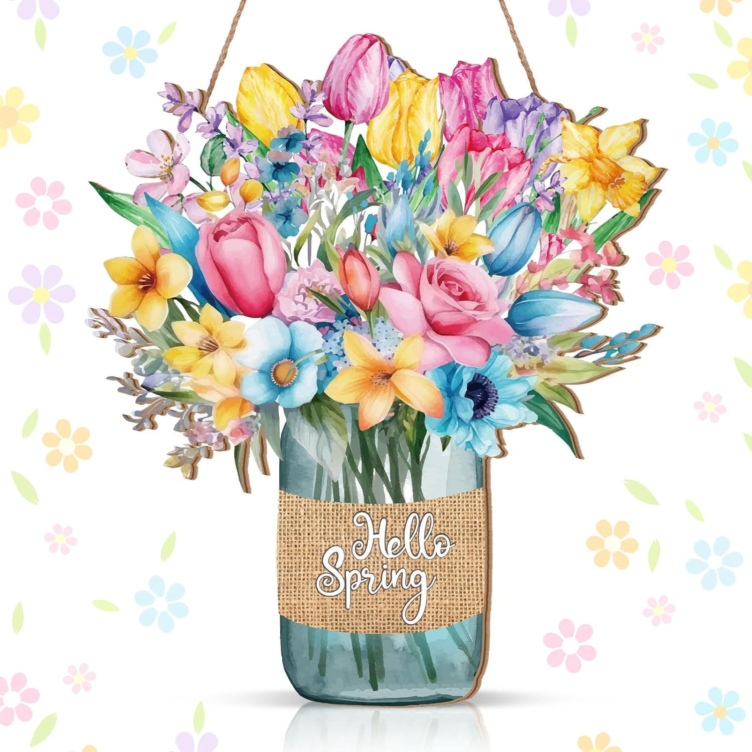 Hello Spring Door Sign Spring Flower Door Wreaths Spring Door Hanger ...